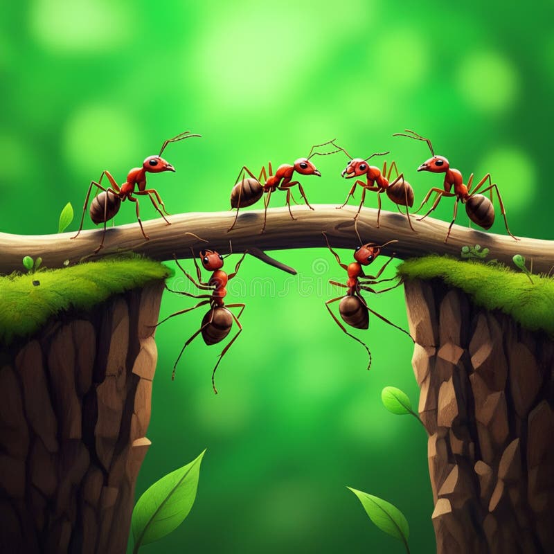 Cartoon Ants Forming a Bridge Across a Gap – Teamwork and Problem ...