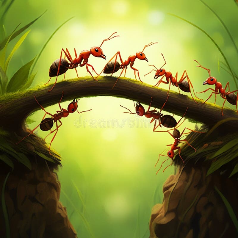 Cartoon Ants Forming a Bridge Across a Gap – Teamwork and Problem ...