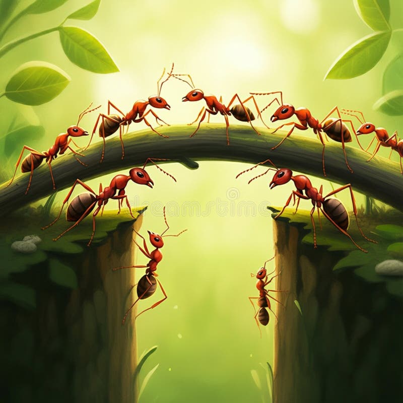 Cartoon Ants Forming a Bridge Across a Gap – Teamwork and Problem ...