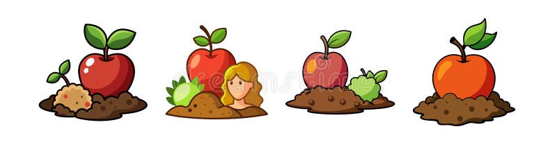 Cartoon Apple Tree Seedling Illustrates Plant Growing Concept Stock ...