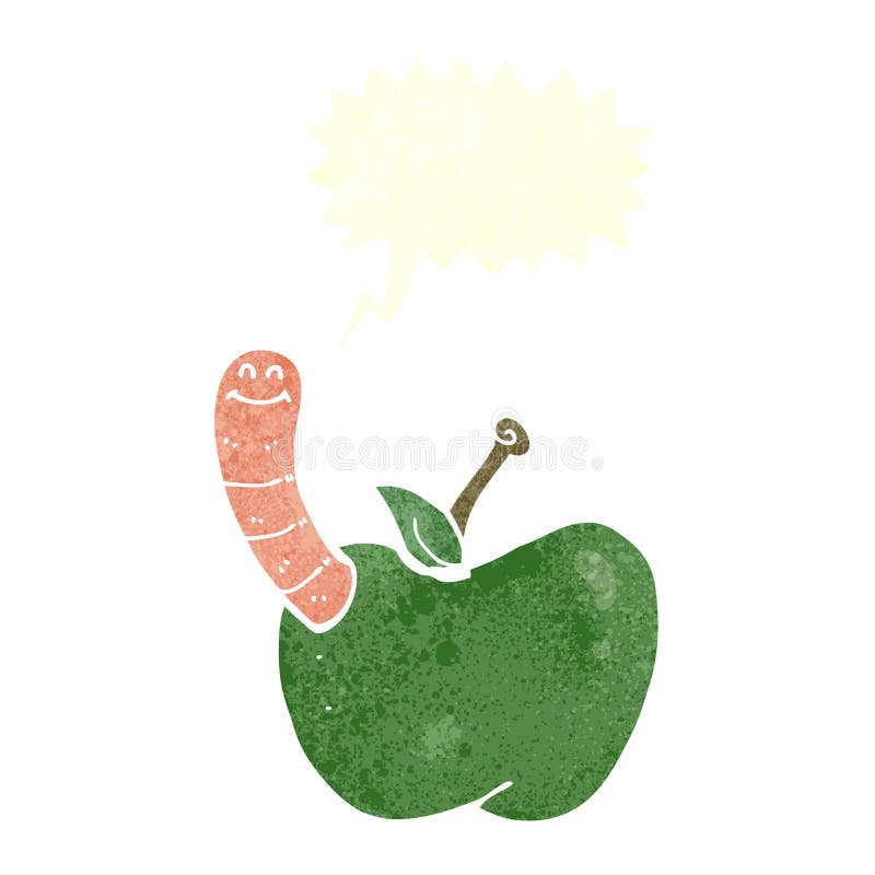 Cartoon Apple with Worm with Speech Bubble Stock Illustration ...