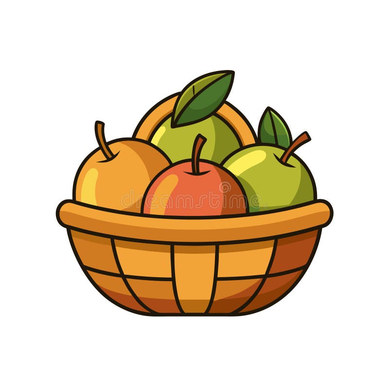 Cartoon Apples in a Basket Colorful and Fresh Stock Illustration ...