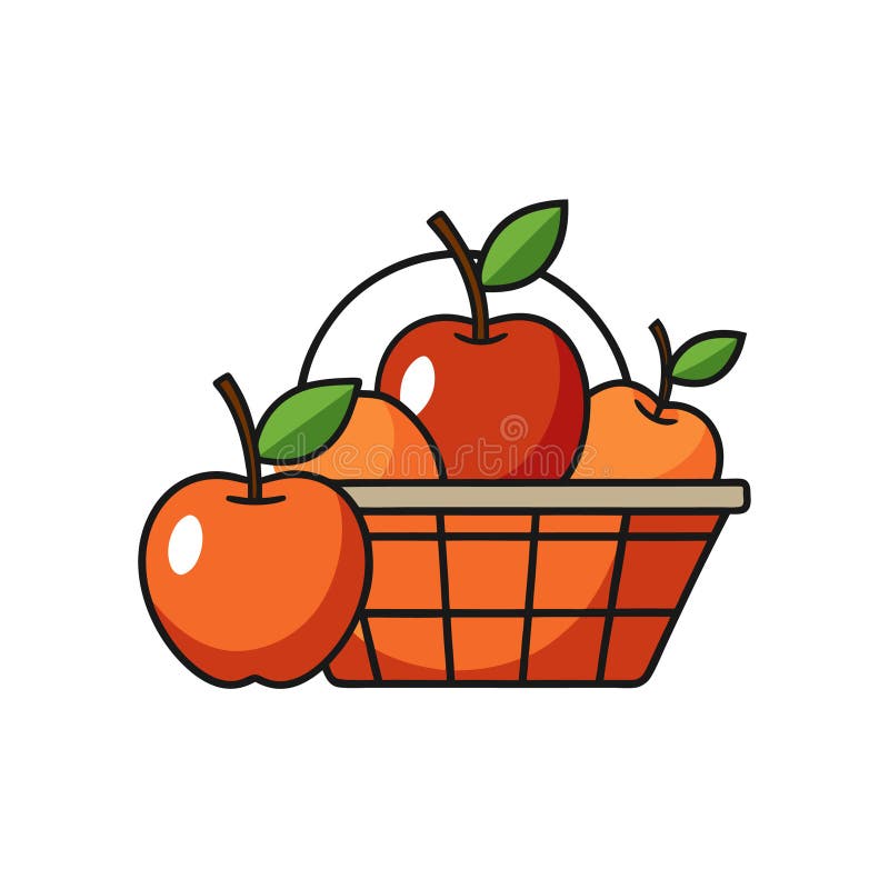 Cartoon Apples in a Basket: Fresh and Colorful Stock Illustration ...