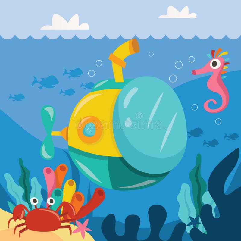 Cartoon Aqua Submarine Underwater Stock Vector - Illustration of animal ...