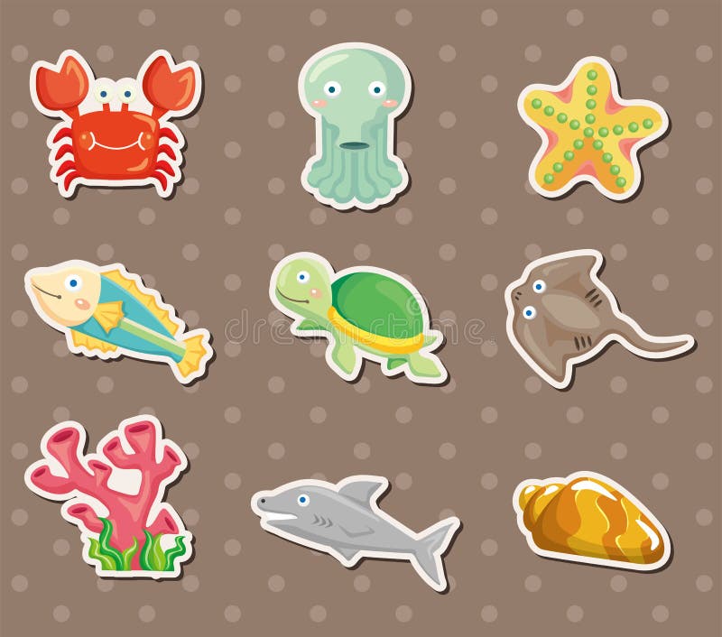 Cartoon Aquarium Animal Stickers Stock Vector - Illustration of ...
