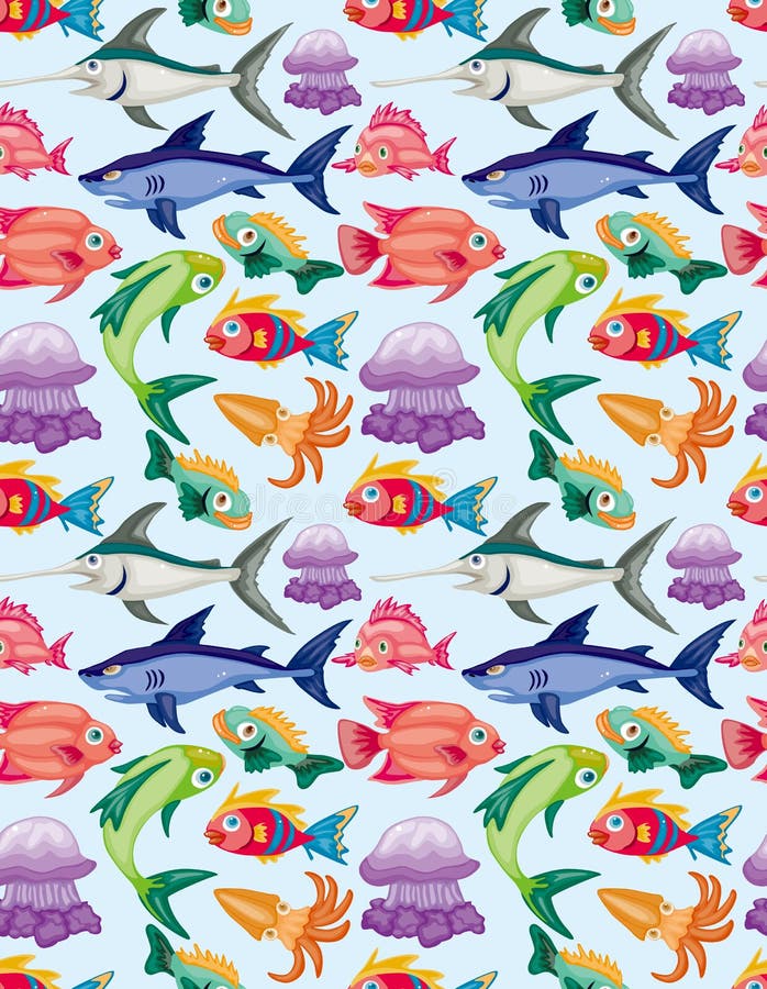 Cartoon Aquatic Fish Animal Seamless Pattern Stock Vector ...