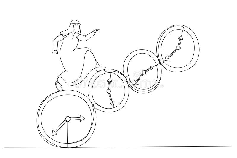 Cartoon of Arab Businessman Running on Time. Single Continuous Line Art ... Cartoon of Arab Businessman Running on Time. Single Continuous Line Art ...