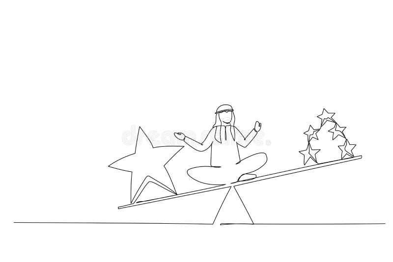 Cartoon of Arab Businessman Sit on Scales Comparing Quality Vs Quantity ...