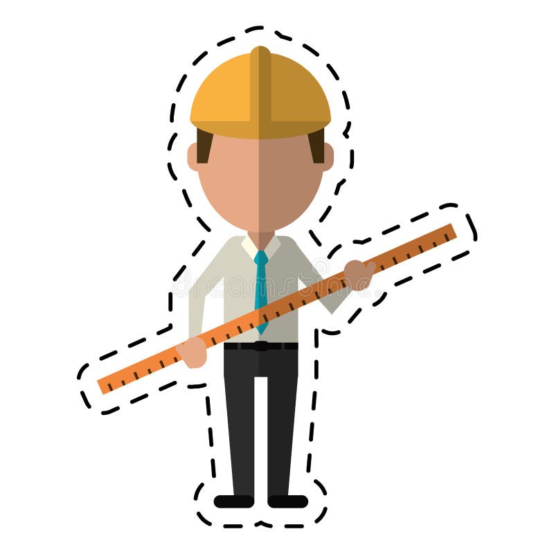 Cartoon Architec Man Construction Ruler Stock Vector - Illustration of ...