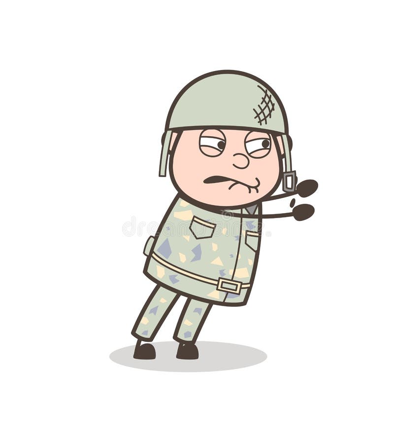 Cartoon Army Man Pushing Expression Vector Illustration Stock ...