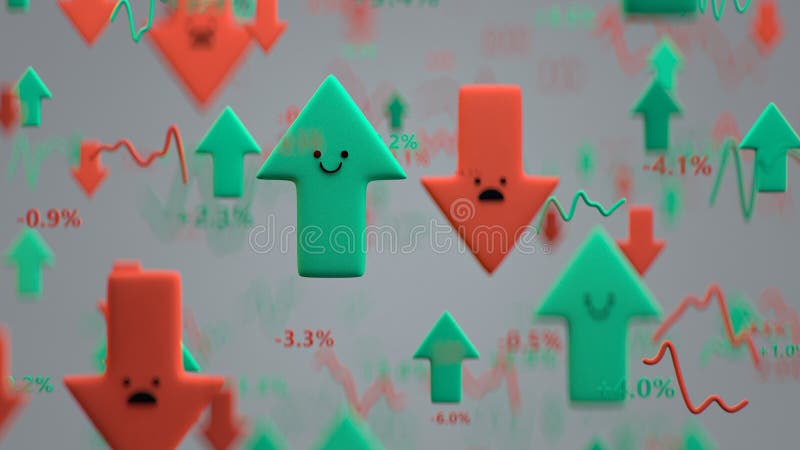 Cartoon Arrows and Stock Market Data 3D Render Stock Illustration ...