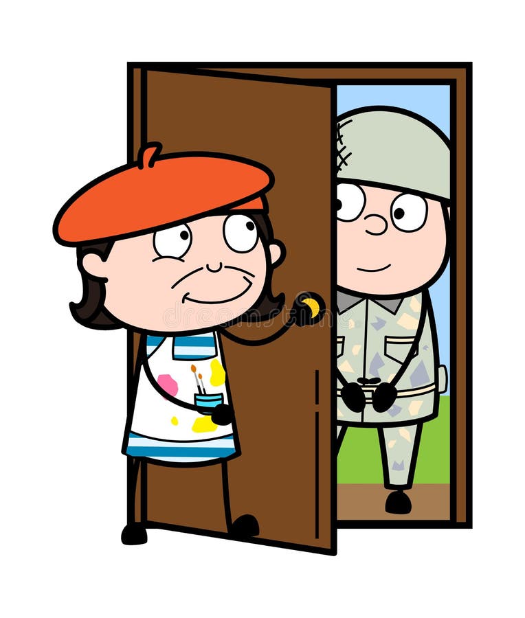 Cartoon Kid opening Door stock illustration. Illustration of welcome ...