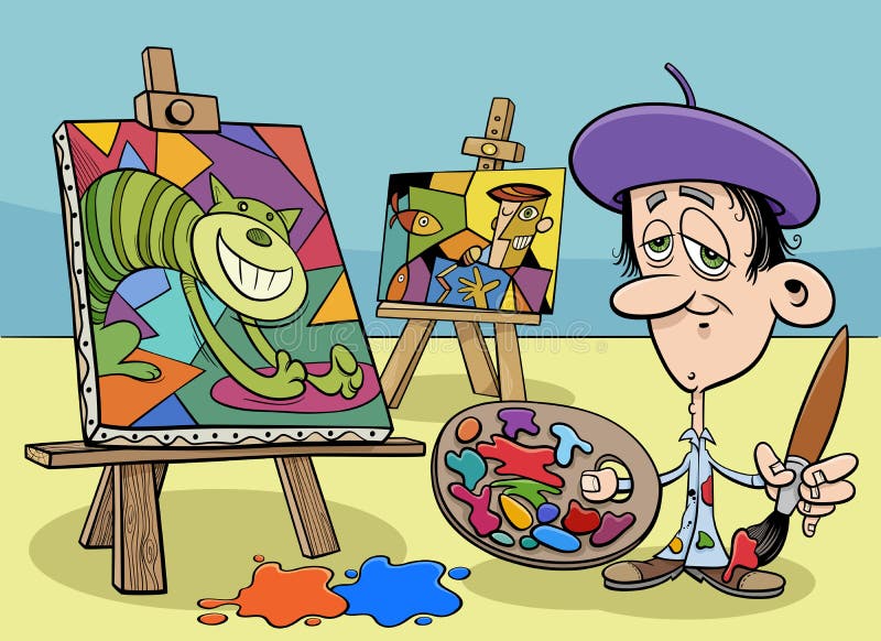 Cartoon Artist Painter Character in His Studio Stock Vector ...