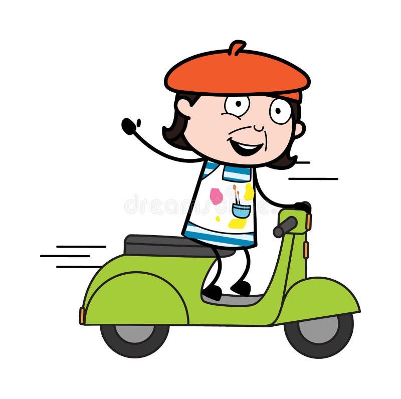 Cartoon Artist Riding Scooter Stock Illustration - Illustration of male ...