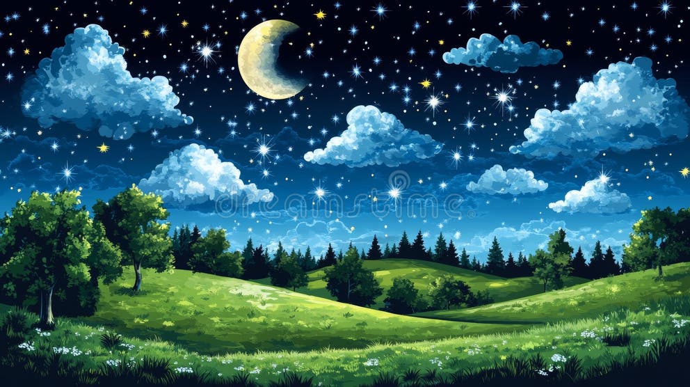 A Cartoon Artwork Showcasing the Night Sky Stock Photo - Image of comic ...