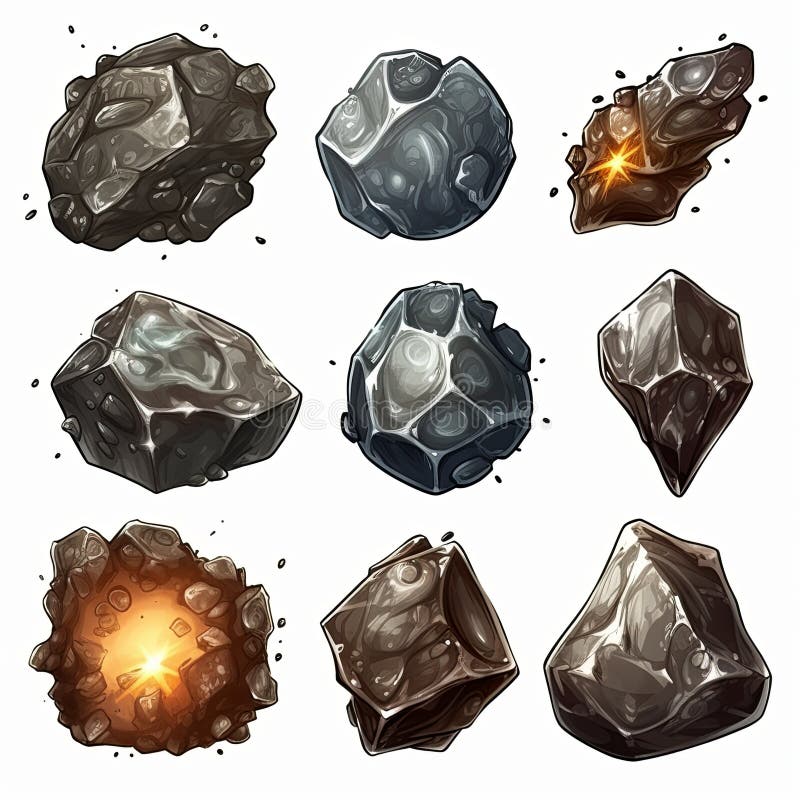 Cartoon Asteroids and Space Rocks Collection for Game Design and ...