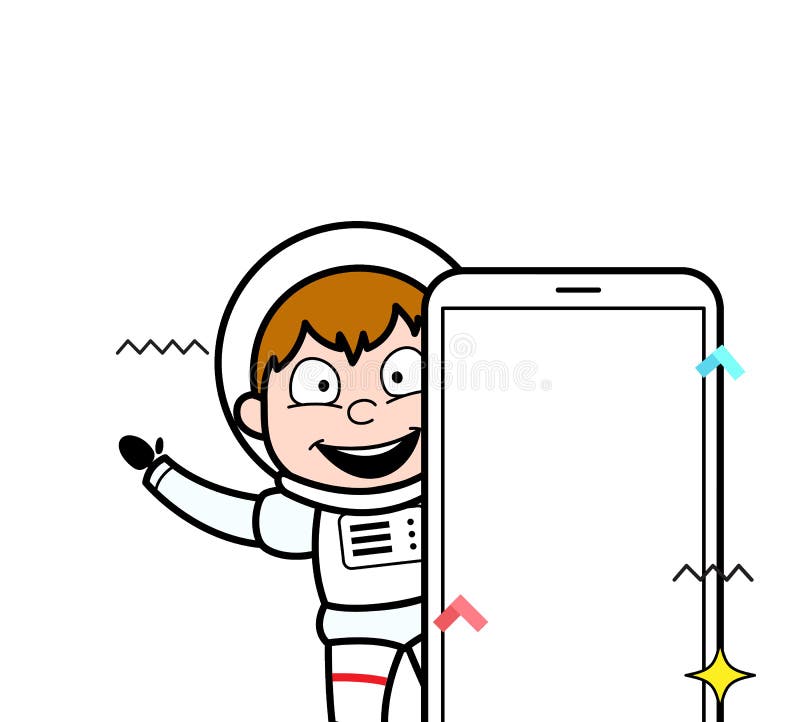 Cartoon Astronaut with Empty Cell Phone Screen Stock Illustration ...