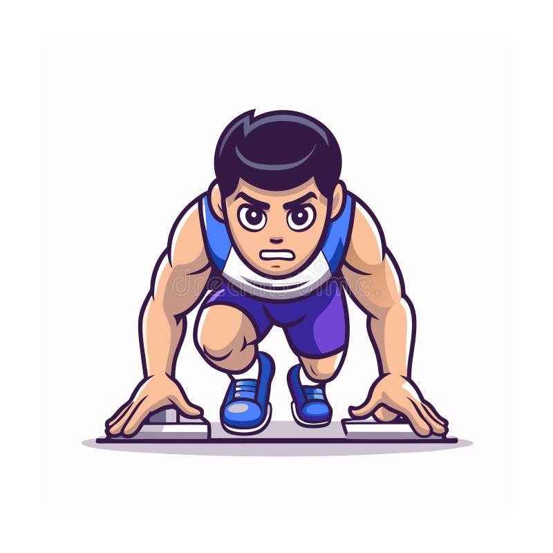 Cartoon Athlete in Starting Position Ready for Race Stock Photo ...