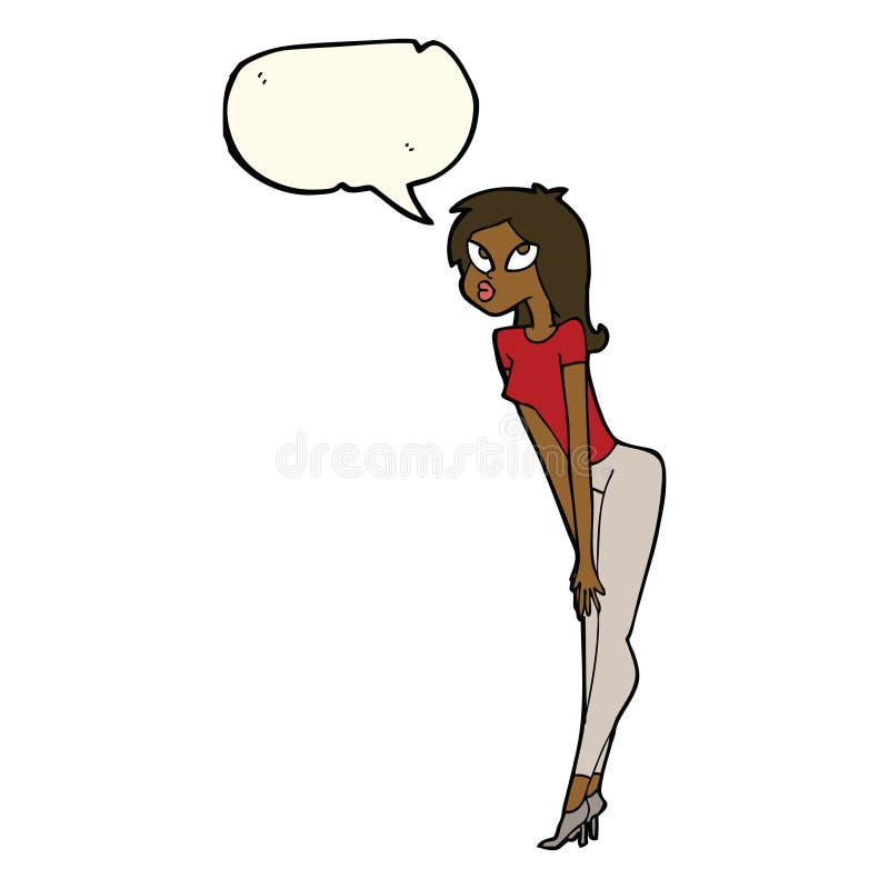 Cartoon Attractive Girl with Speech Bubble Stock Illustration ...