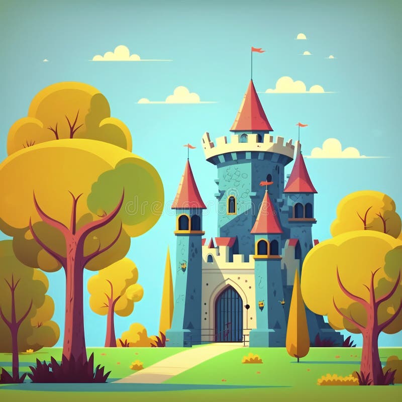 Cartoon Autumn Castle stock illustration. Illustration of playground ...