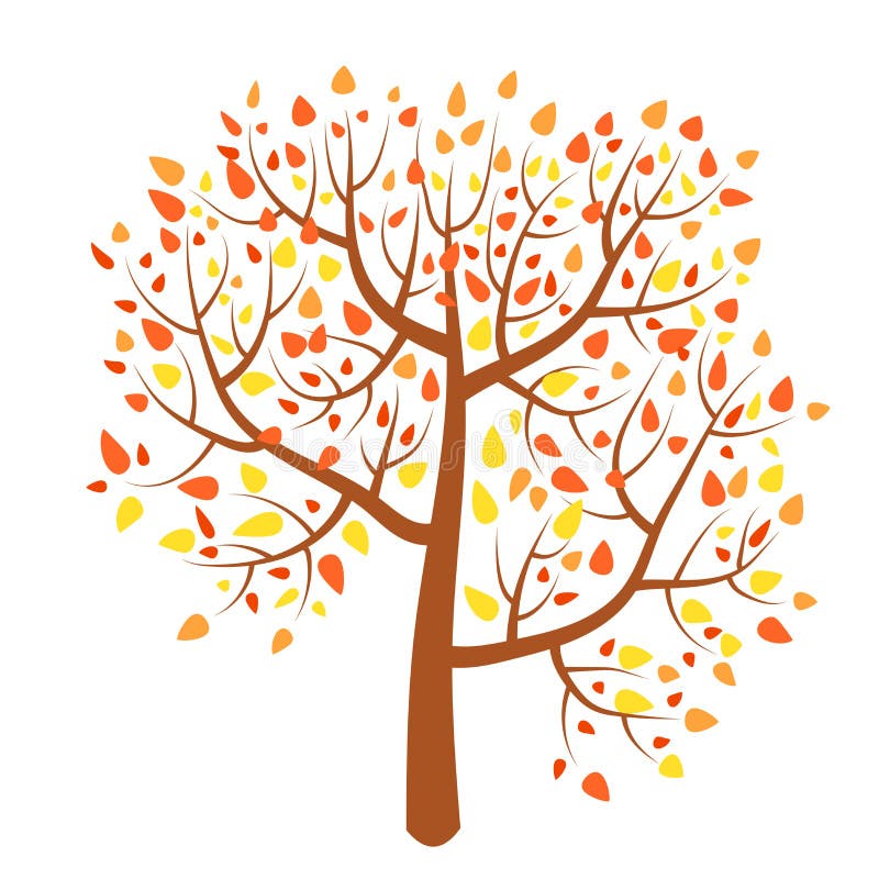 Cartoon Autumn Tree in Flat Style Isolated on White Background. Stock ...