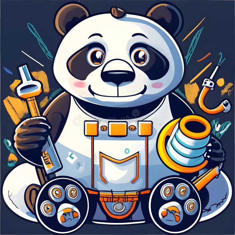 A Cartoon Avatar of a Panda Holding 3D Spare Part Stock Illustration ...