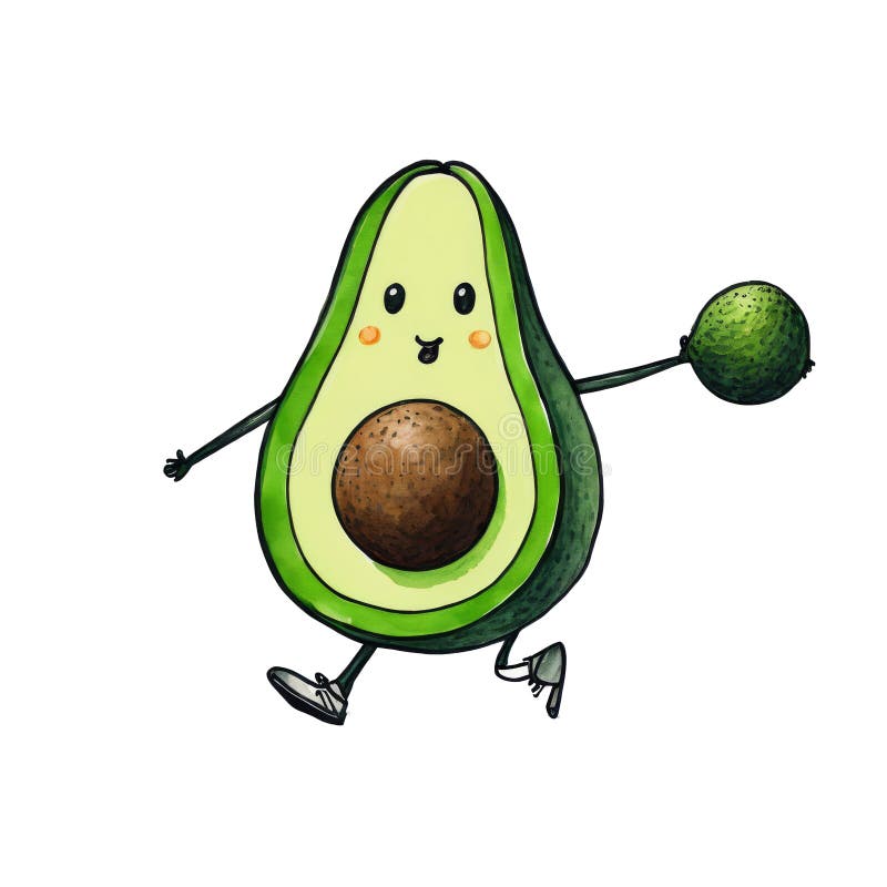 A Cartoon Avocado is Holding a Ball and is Running Stock Image - Image ...