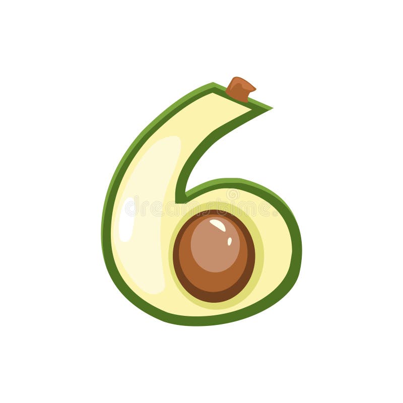Cute Avocado Number 6, Vector Digit Six Stock Vector - Illustration of ...