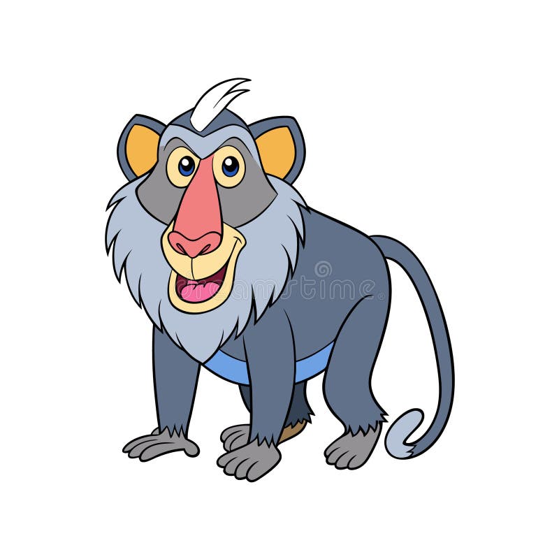 Cartoon Baboon with a Friendly Expression on White Background Stock ...