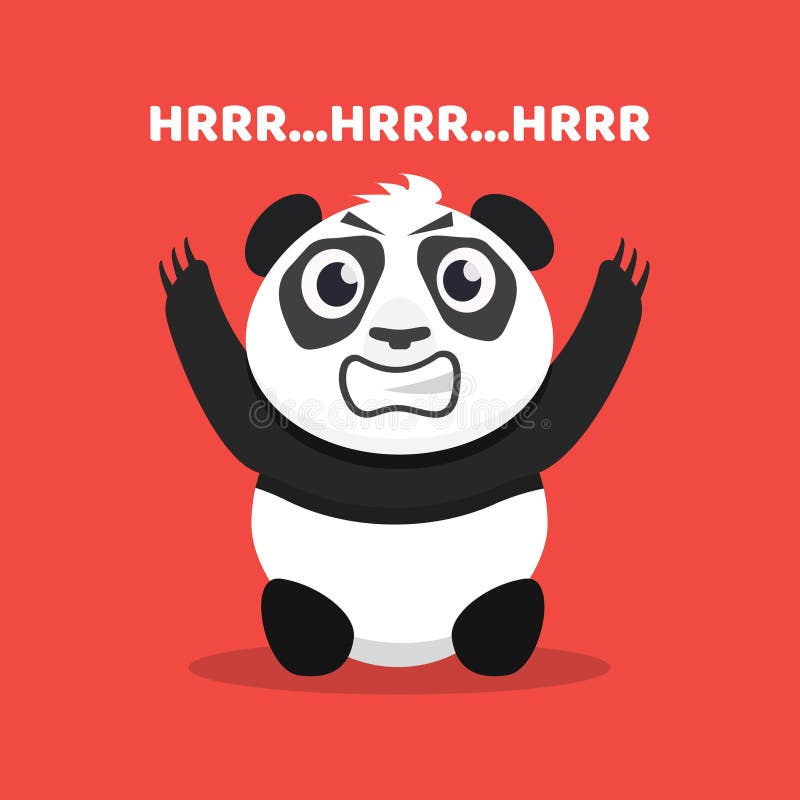Cartoon Baby Aggressive Panda. Cute, Hand-drawn, Flat Panda. Vector ...