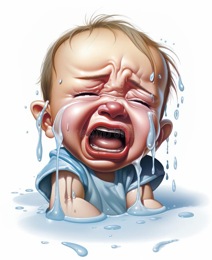 Cartoon Baby Crying on White Background Generative AI Stock ...