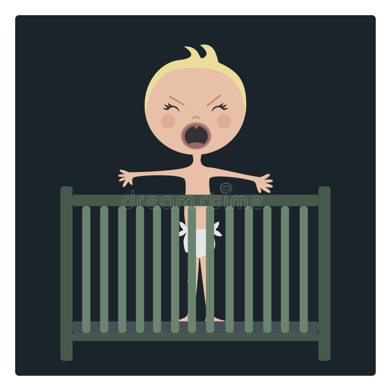 Cartoon Baby Screaming in Child Bed Stock Vector - Illustration of ...