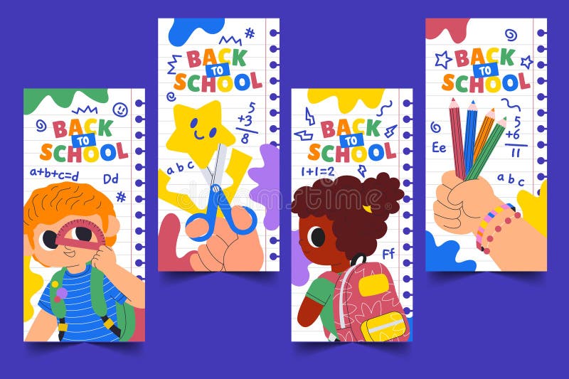 Cartoon Back School Banners Collection Vector Design Illustration Stock ...