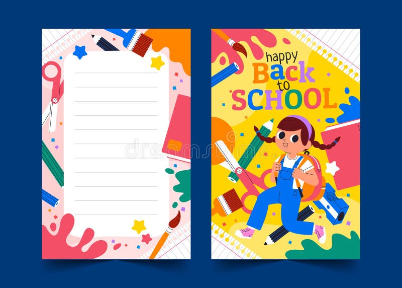 Cartoon Back School Card Template Vector Design Illustration Stock ...