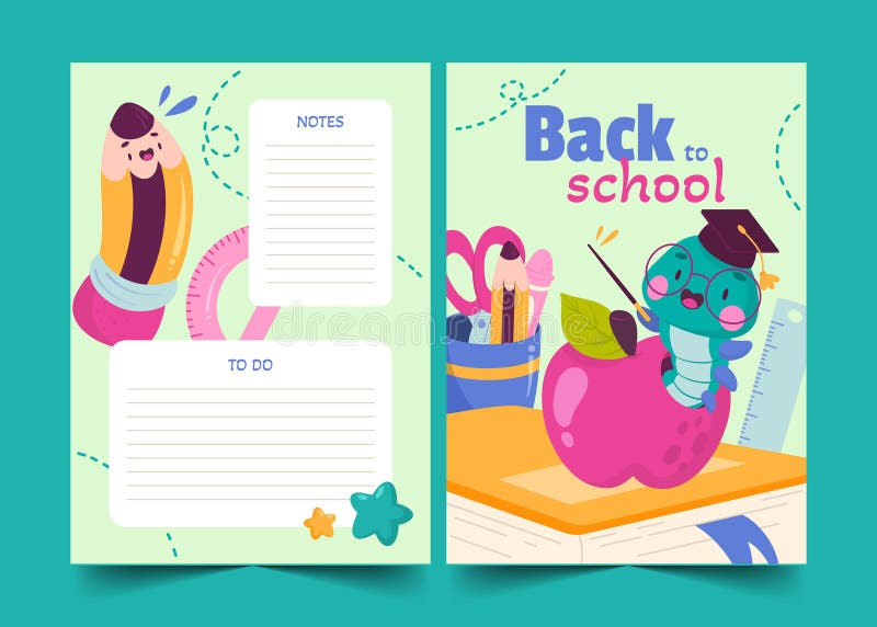 Cartoon Back School Card Template Vector Design Illustration Stock ...