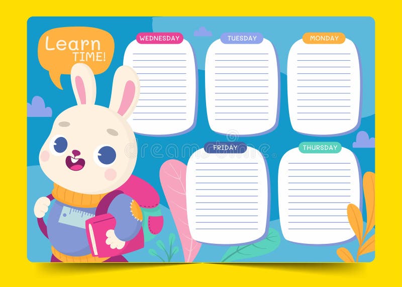 Cartoon Back School Timetable Template Vector Design Illustration Stock ...