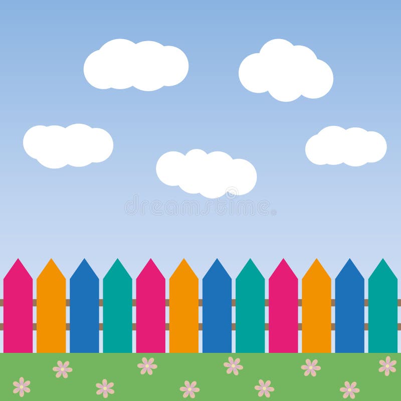 Cartoon Background with Color Fence and Clouds Stock Vector ...