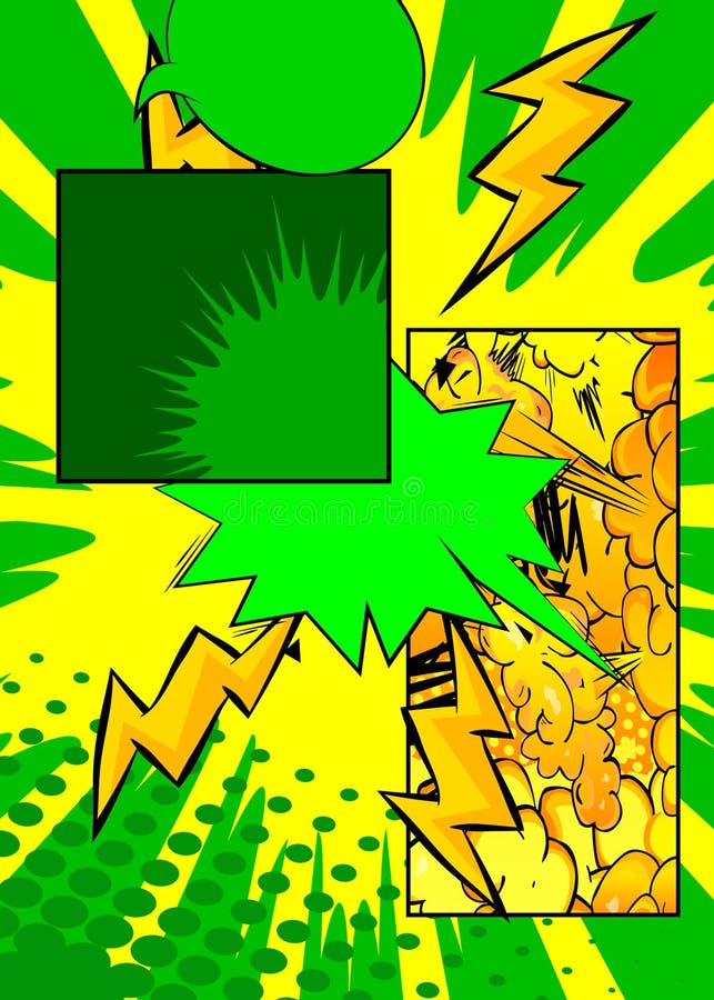 Cartoon Green and Blue Comic Book Background. Retro Vector Comics Pop ...