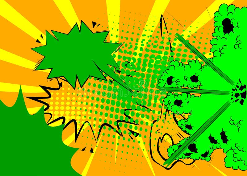 Cartoon Green and Blue Comic Book Background. Retro Vector Comics Pop ...