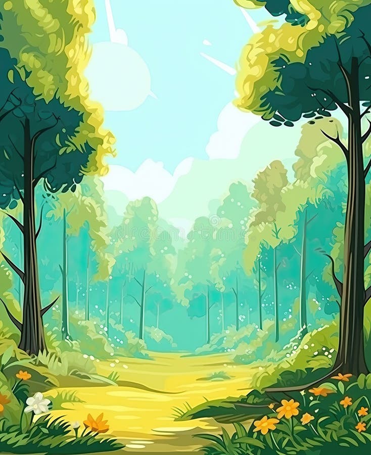 Cartoon Background of Summer Season in the Forest. Stock Illustration ...