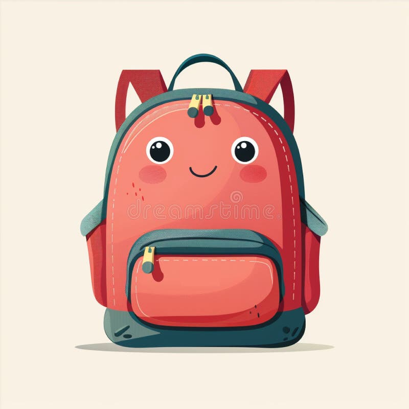Cartoon Backpack with Eyes and Smile Stock Illustration - Illustration ...