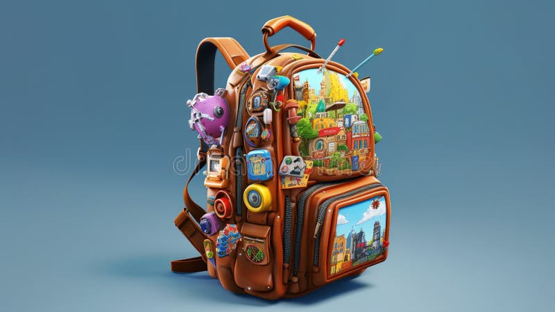 Cartoon Backpack Filled with Stationery.AI Generated Stock Illustration ...