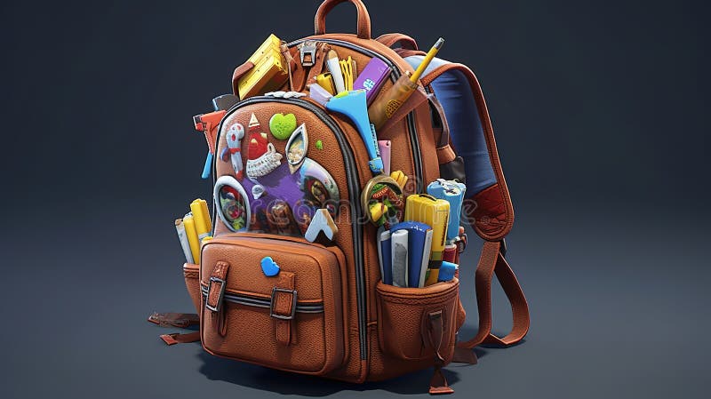 Cartoon Backpack Filled with Stationery.AI Generated Stock Illustration ...
