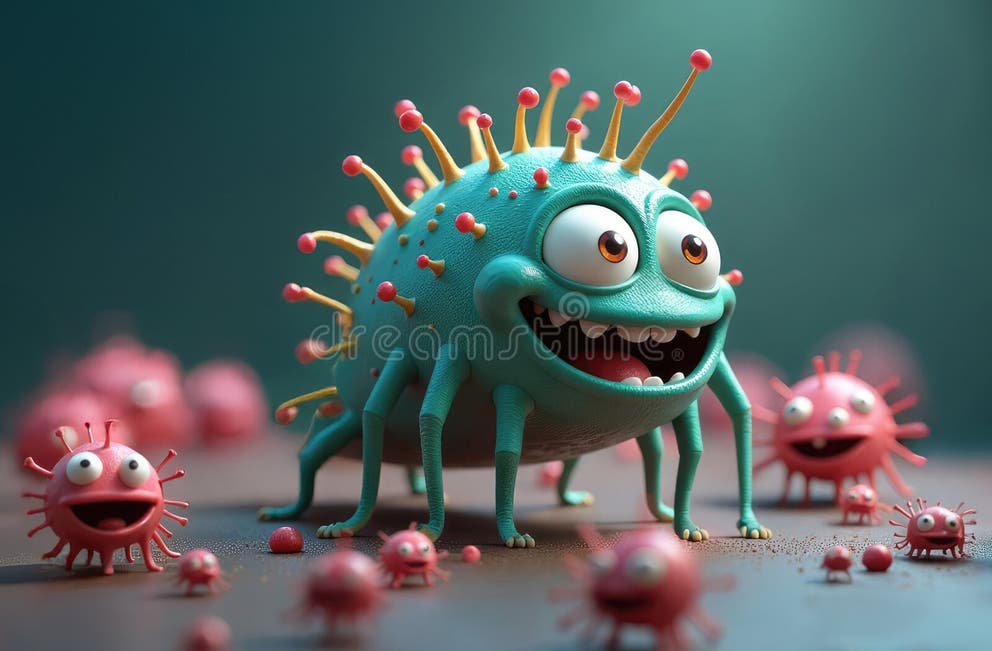 Cartoon Bacteria, Microbes and Viruses on Dark Background. Pathogenic ...
