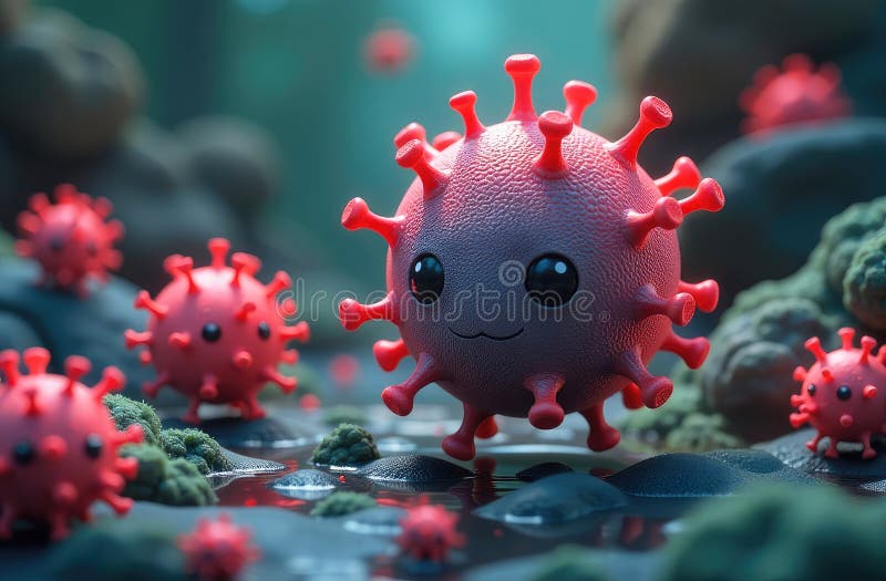 Cartoon Bacteria, Microbes and Viruses on Dark Background. Pathogenic ...