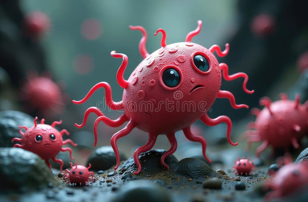 Cartoon Bacteria, Microbes and Viruses on Dark Background. Pathogenic ...