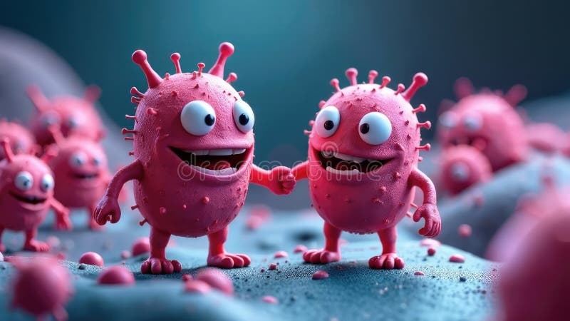 Cartoon Bacteria, Microbes and Viruses on Dark Background. Pathogenic ...