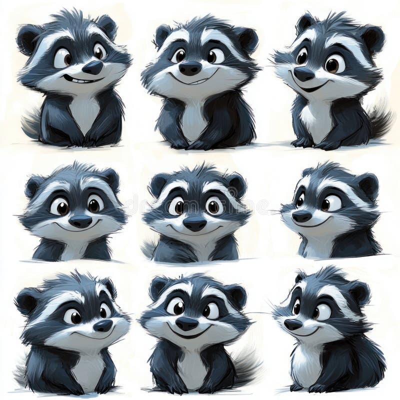 Cartoon Badger with Different Expressions in Various Poses. Generative ...