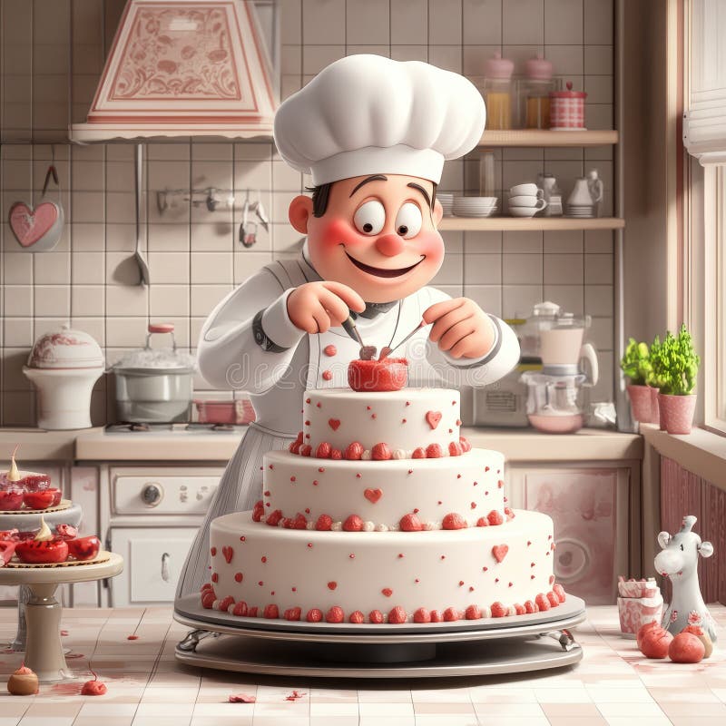 Cartoon Baker Decorating Wedding Cake Stock Illustration - Illustration ...