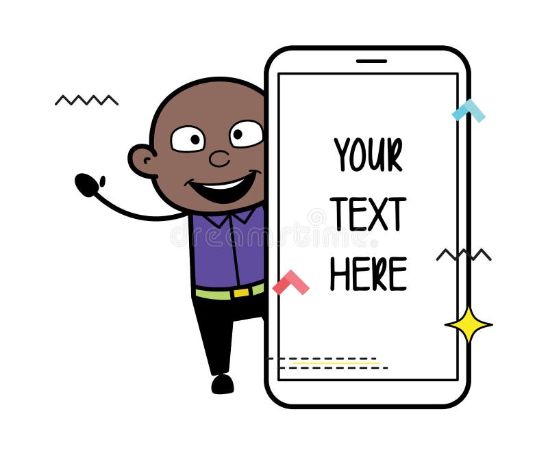 Cartoon Cartoon Bald Black with Empty Cell Phone Screen Stock ...